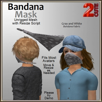 Second Life Marketplace - Bandana Mask [2cute] Gray-White